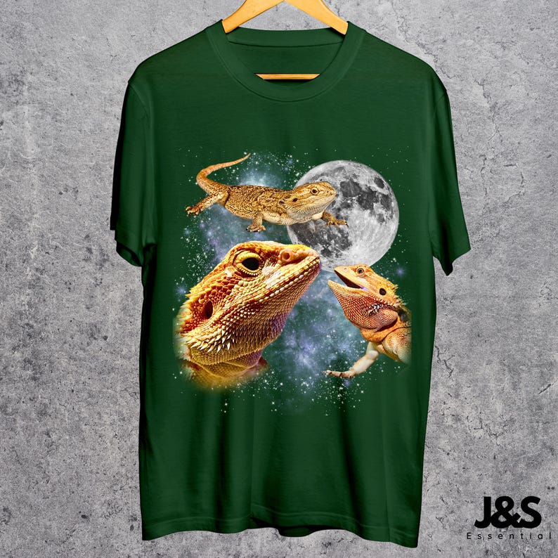 Camiseta con tres dragones barbudos y luna, camiseta divertida con ...