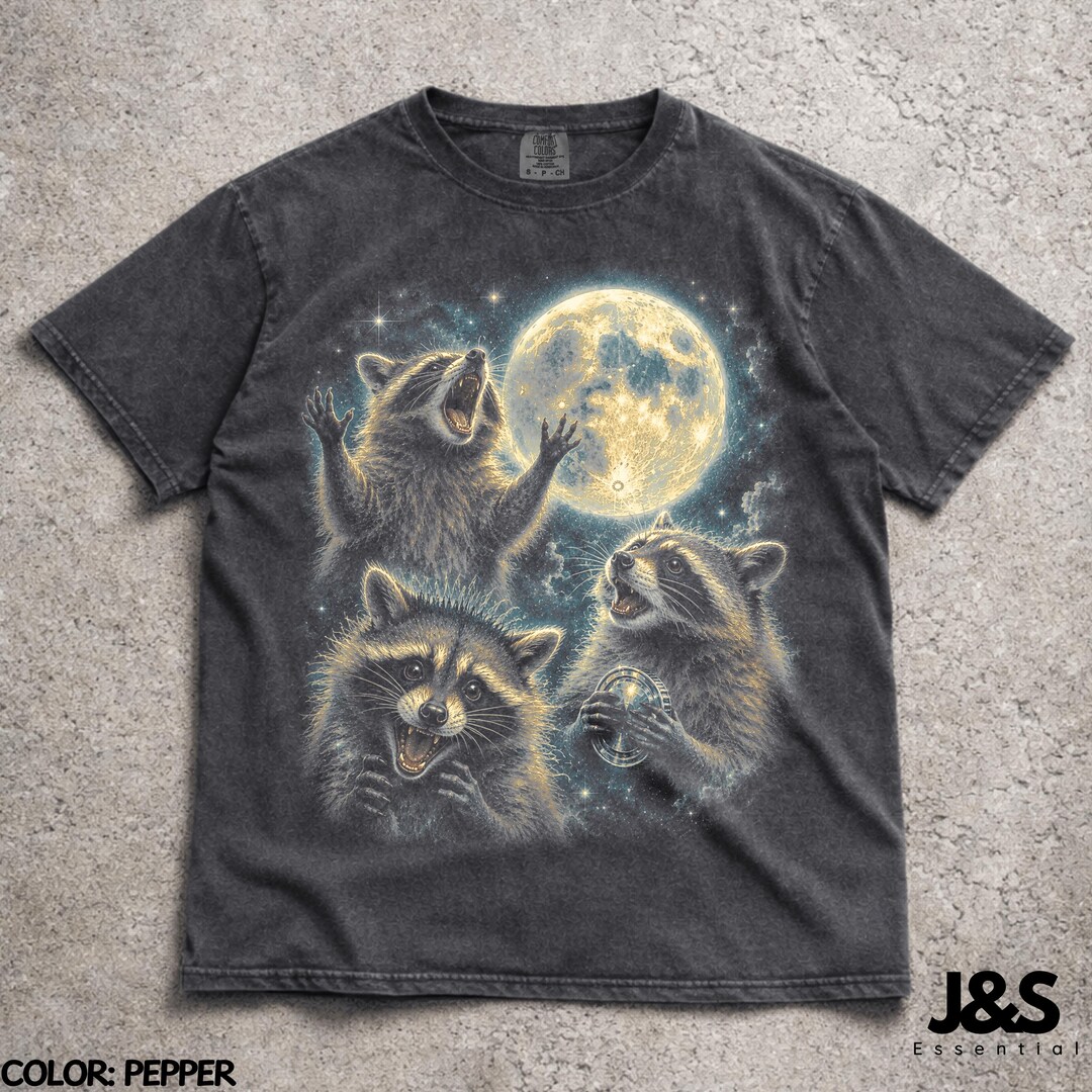 Three Raccoon Moon Vintage 90s Graphic T-shirt, Retro Raccoon Silly ...