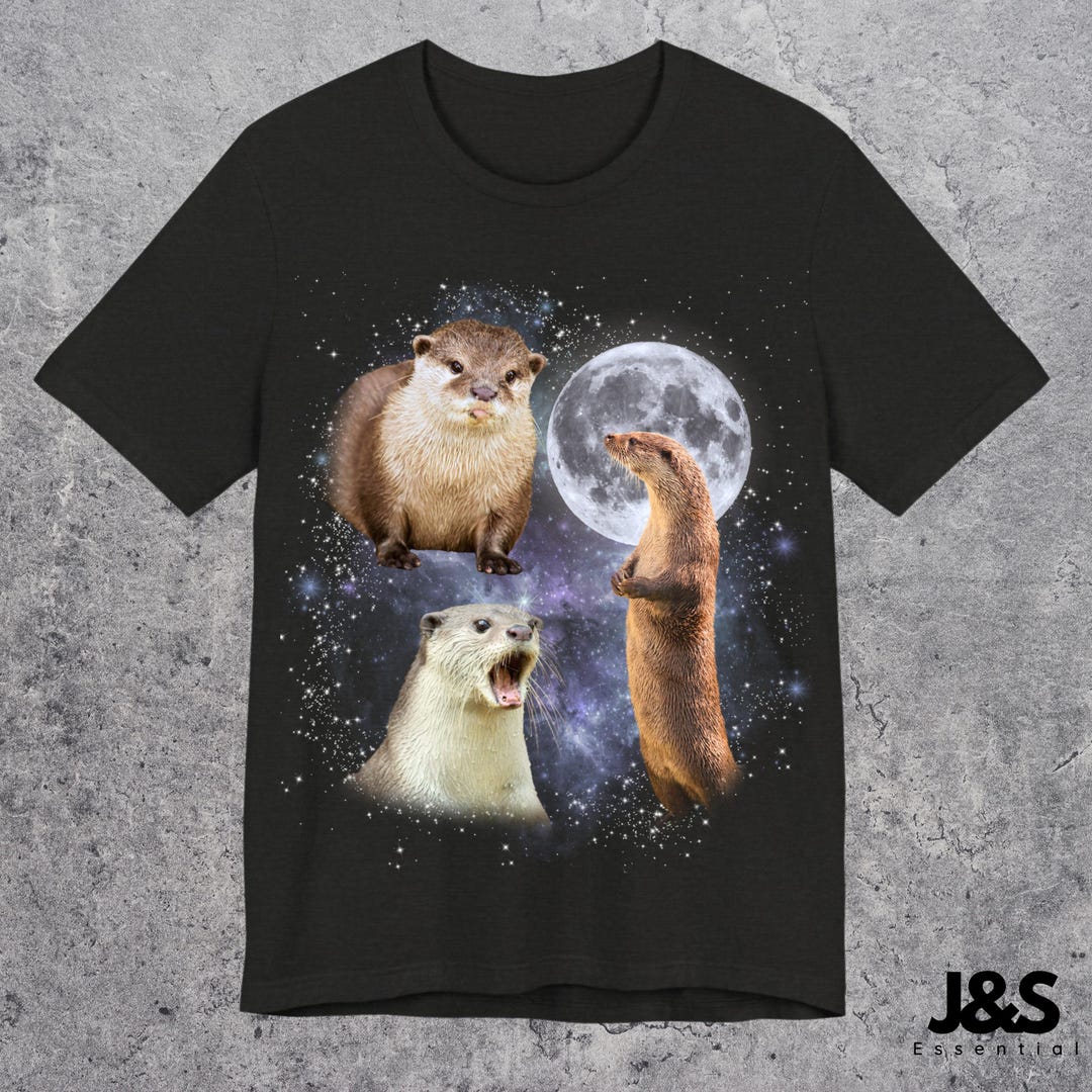 Three Otter Retro Graphic T-shirts, Vintage Otter Moon Tshirt, Otter ...