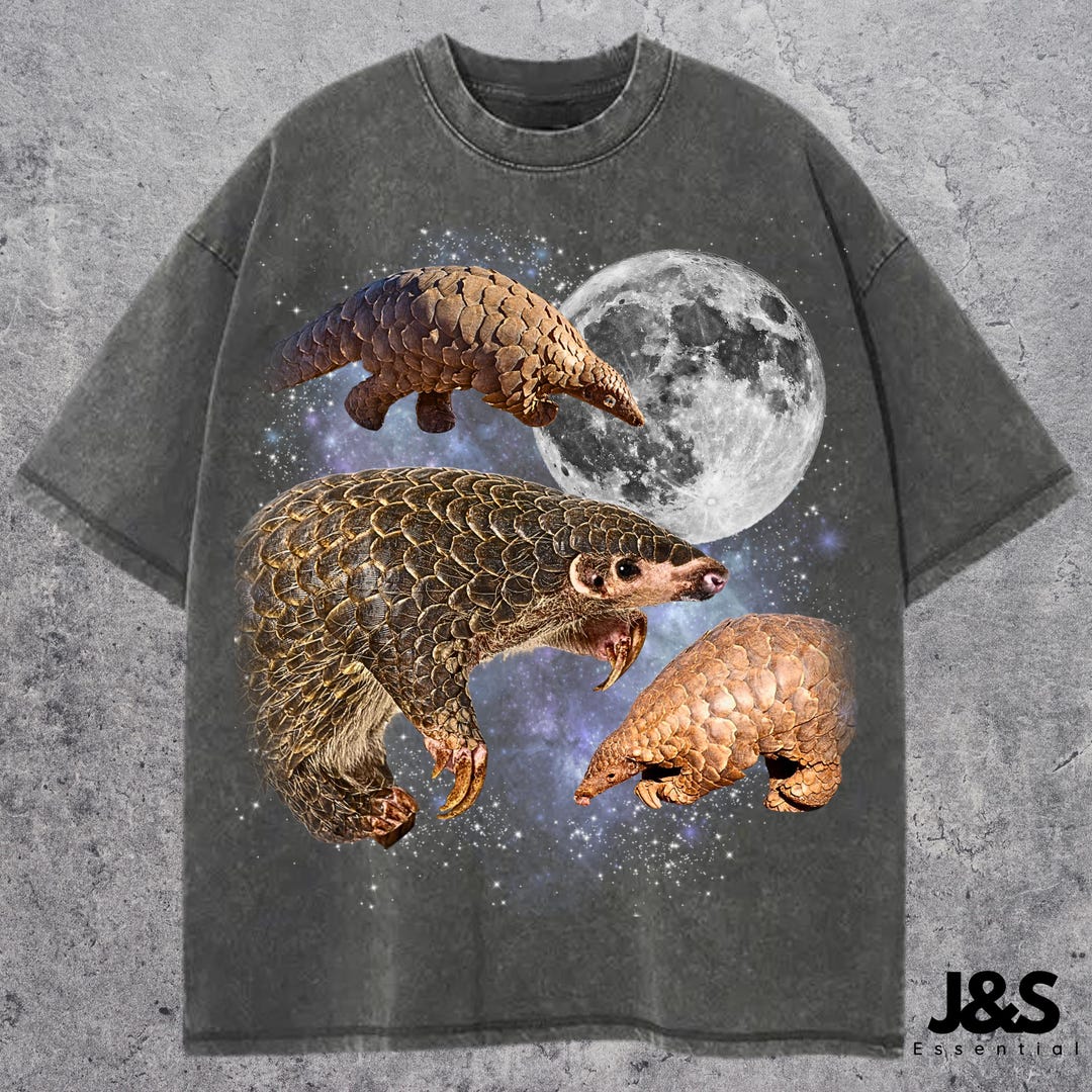 Three Pangolins Retro Moon T-shirt, Rare Animal Graphic Tee, Funny ...