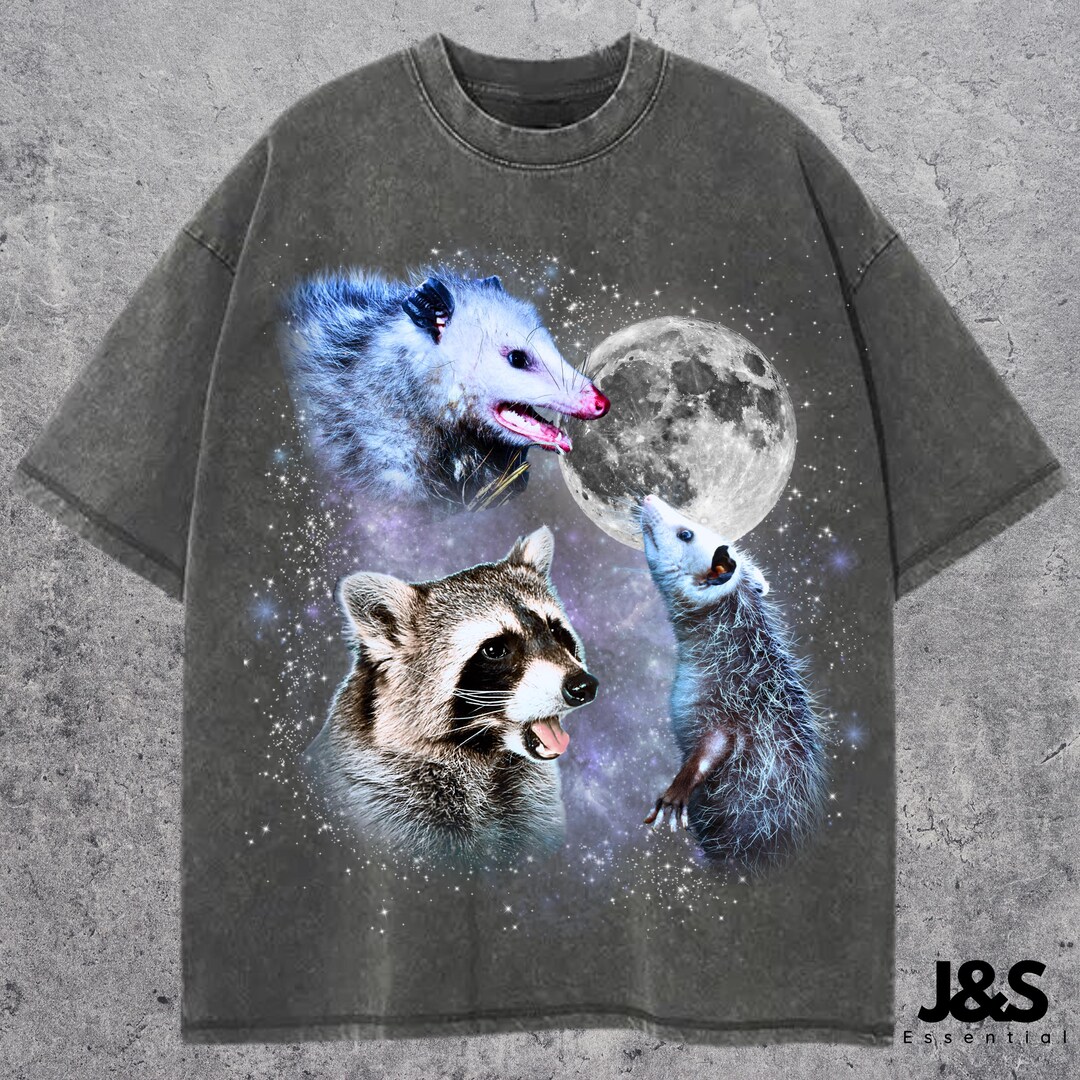 Three Raccoon Moon T-shirt, Funny Animal Meme Tee, Opossum Screaming ...