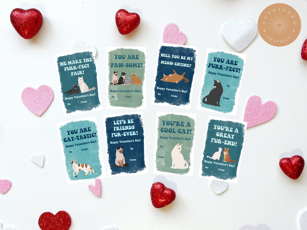 Cat Valentine’s Day Cards, Cat Valentines Day Card for Boys, Printable ...