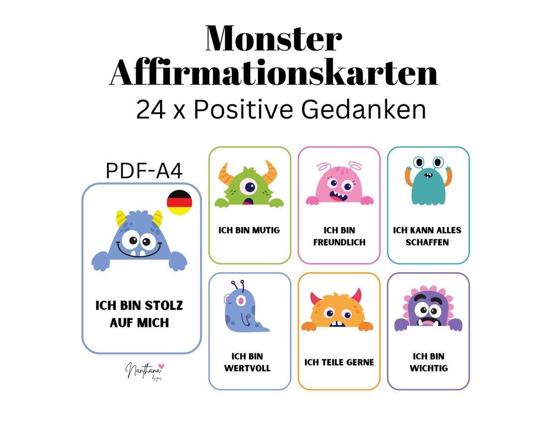 24 Monster Affirmation Cards for Children Promote Self-confidence and ...