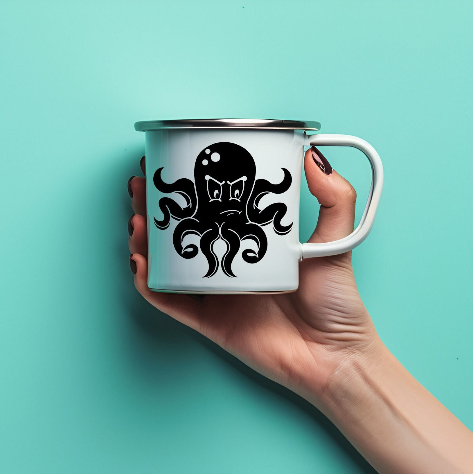 Cute Angry Octopus Cartoon Vinyl Decal Sticker, High Quality Indoor ...