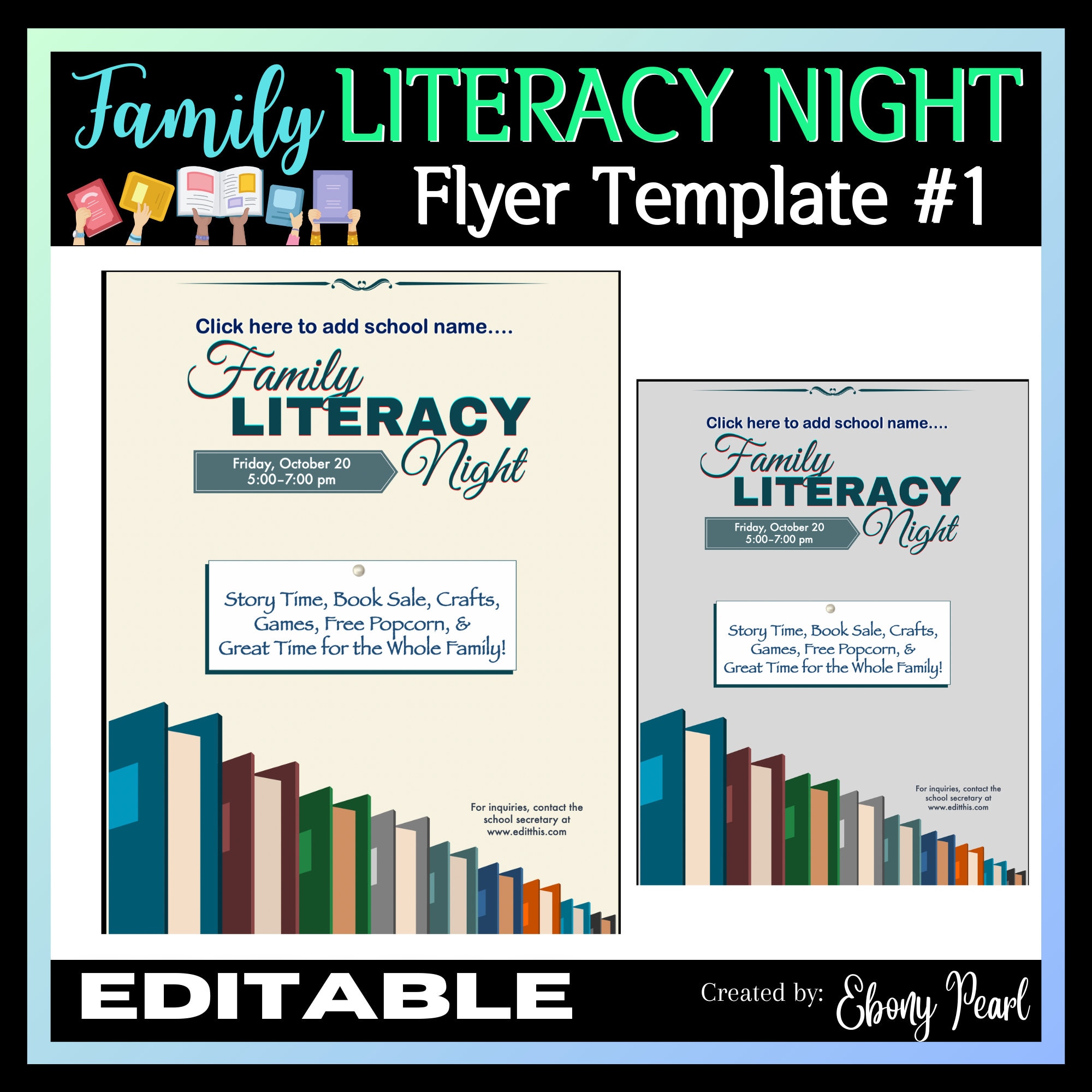 New Editable Family Literacy Night Flyer Template #2 | Unique School ...