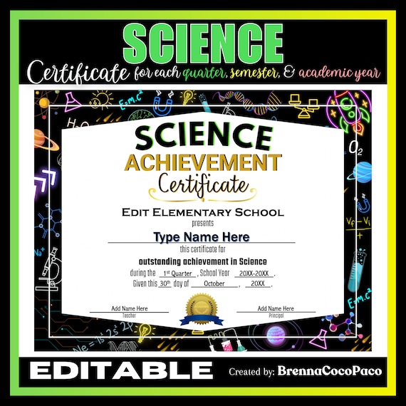 Printable Science Award Certificate