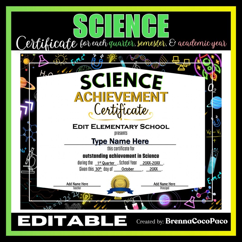 Science Certificate Template - Etsy
