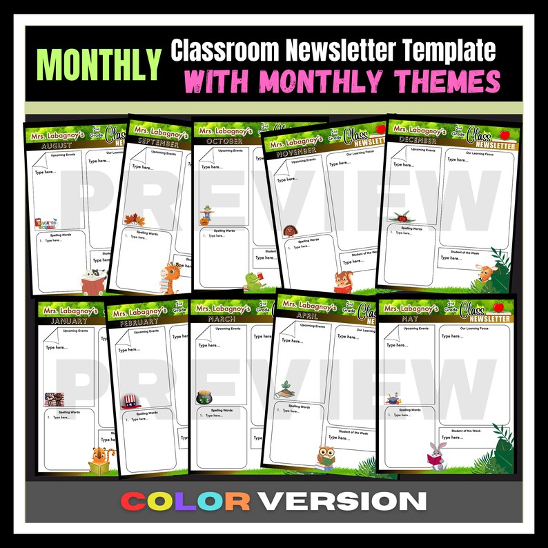 Forest Theme Class Newsletter Template W/ Spelling Words & Student of ...