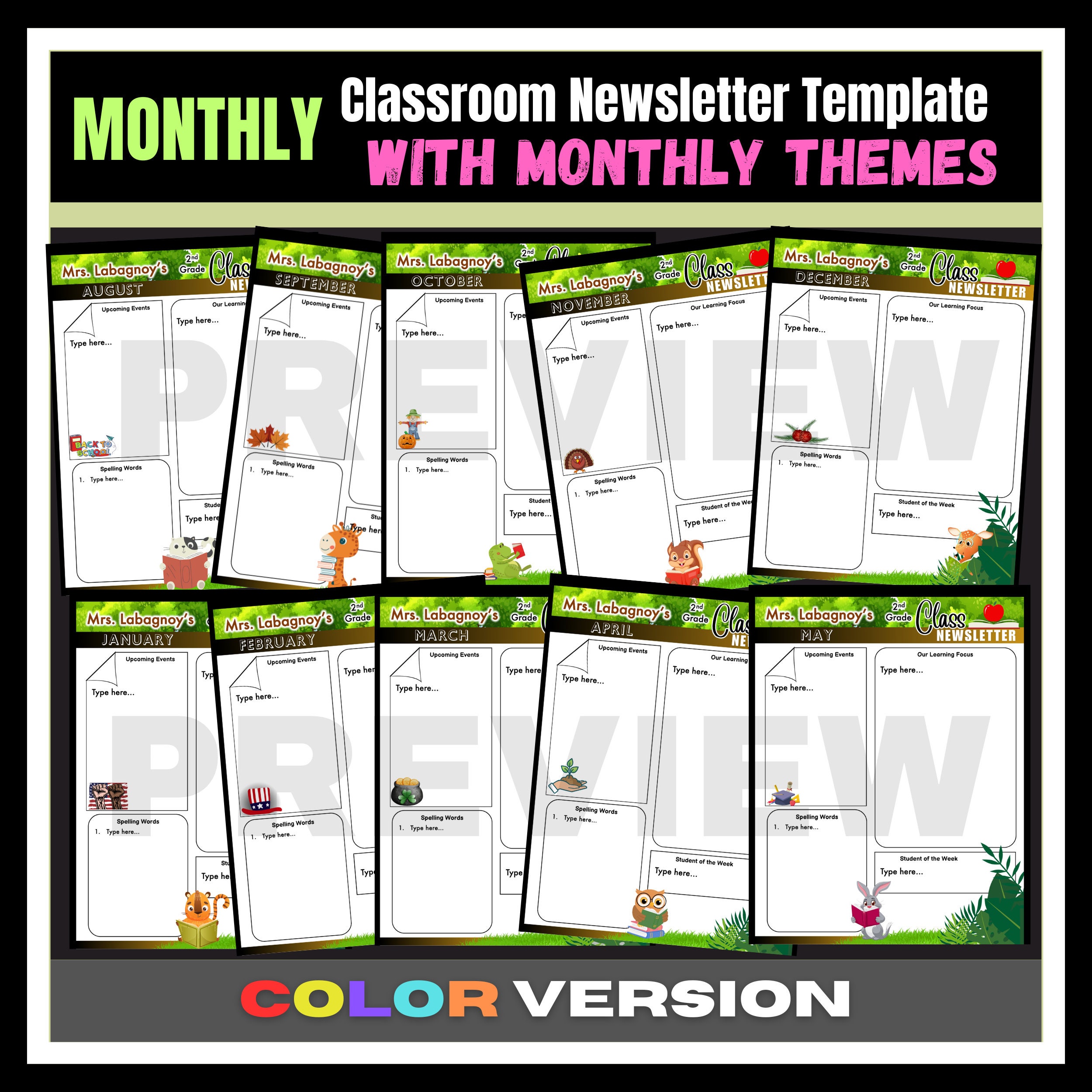 Forest Theme Class Newsletter Template W/ Spelling Words & Student of ...