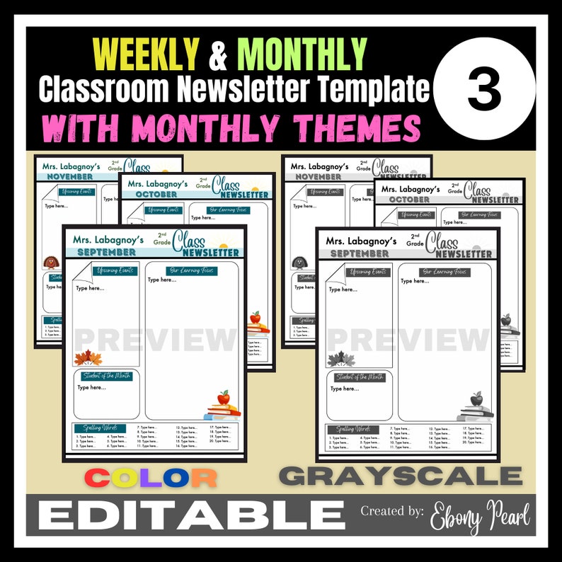 NEW Editable Class Newsletter Template W/ Spelling Words & Student of ...