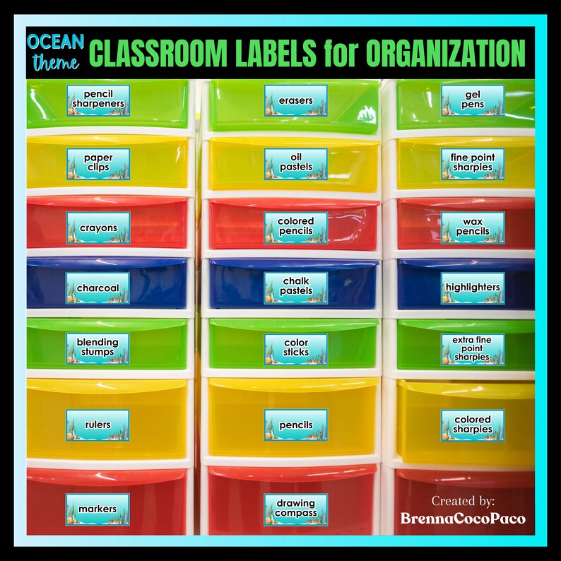New Ocean Themed Classroom Craft & Supply Labels | Print-ready and ...