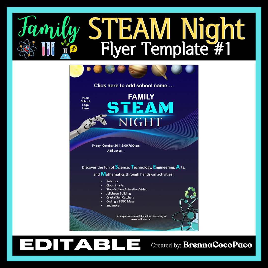New Editable Family STEAM Night Flyer Template #1| Unique School Flyers ...