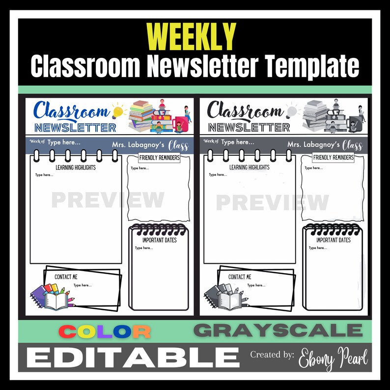 NEW Editable Classroom Weekly & Monthly Newsletter Template 1 W ...