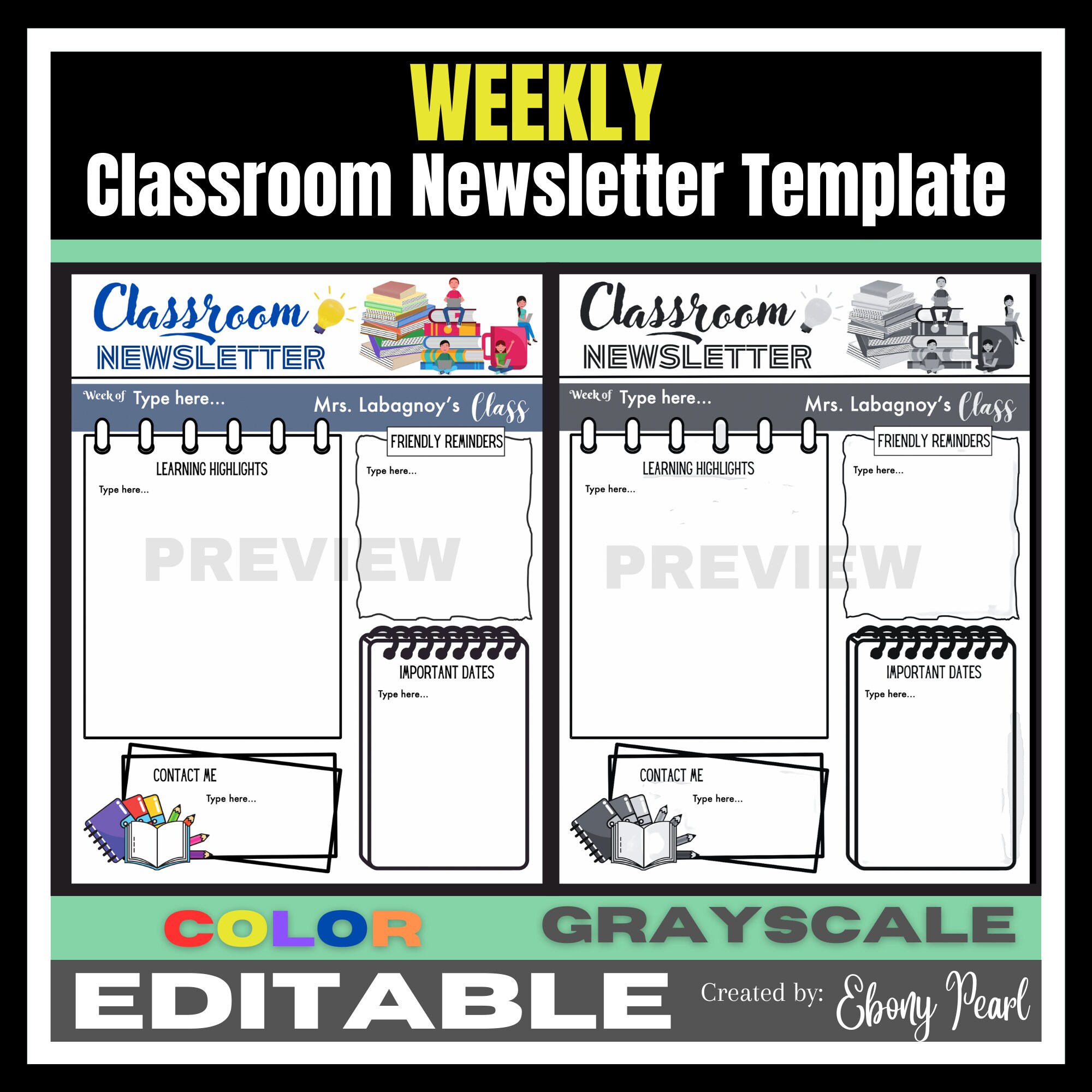 NEW Editable Classroom Weekly & Monthly Newsletter Template 1 W ...