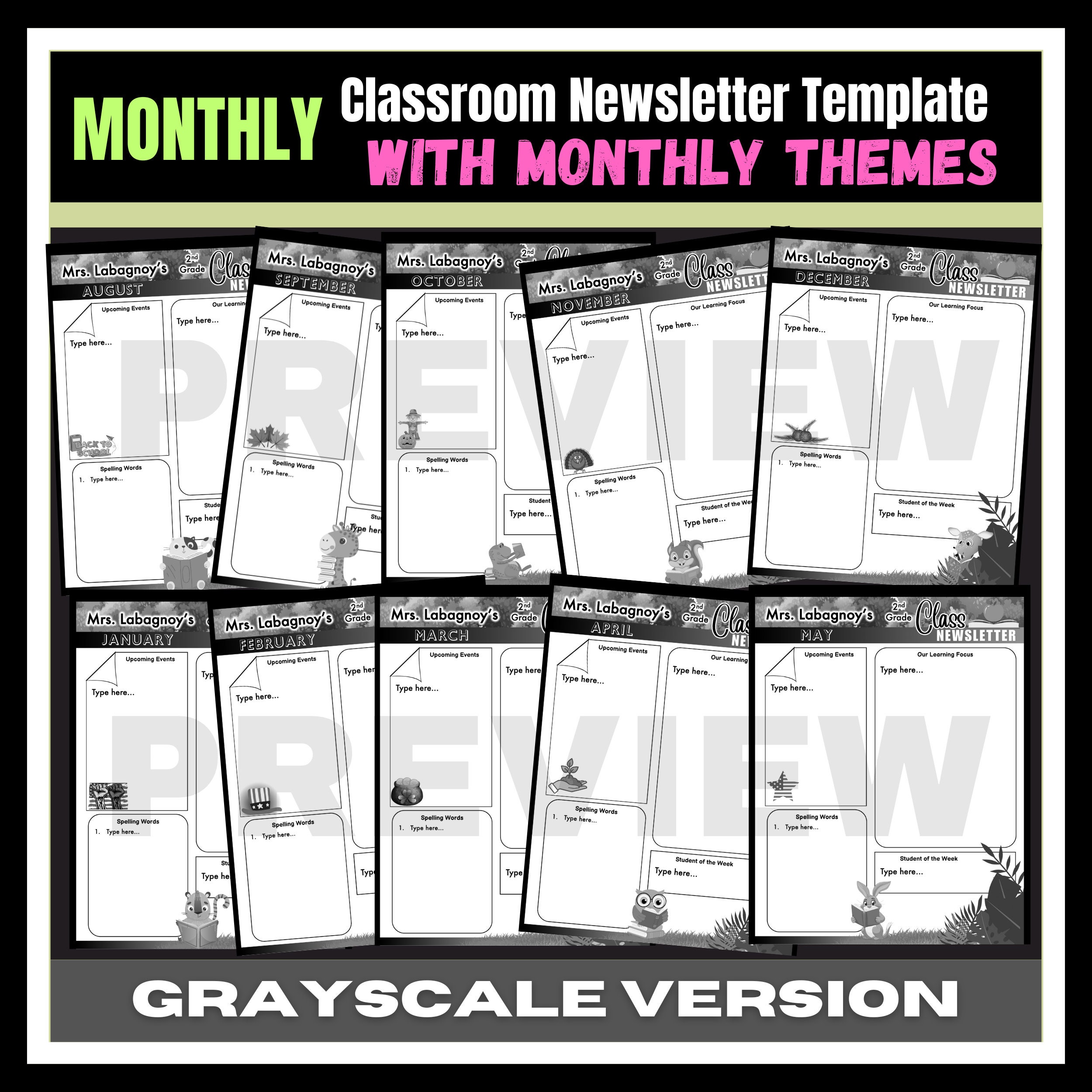 Forest Theme Class Newsletter Template W/ Spelling Words & Student of ...