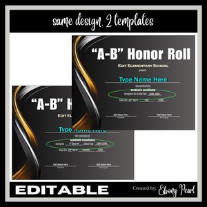 New! Editable "a-b" Honor Roll Certificate #2 | Each Quarter, Semester ...