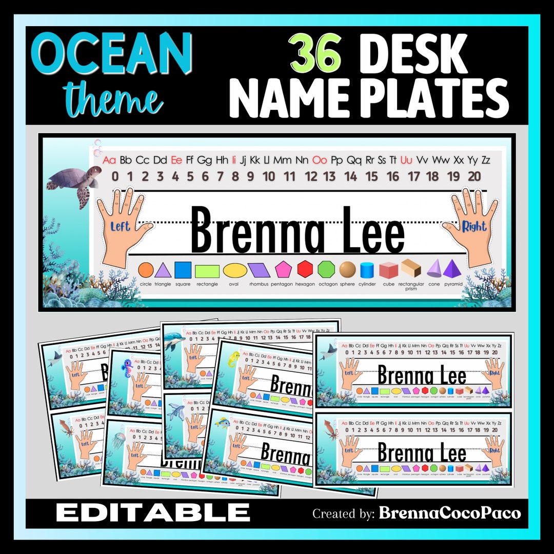 NEW Editable Ocean Themed Desk Name Plates With Alphabet Letters, 2D ...