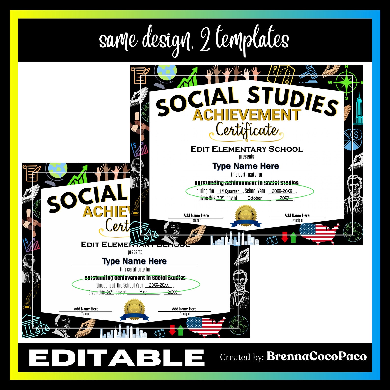 New Editable Social Studies Achievement Certificate | Math Certificate ...