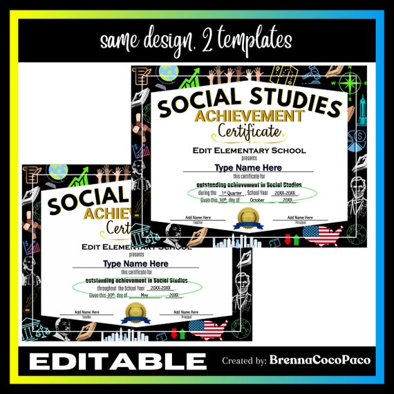 New Editable Certificate Social Studies Certificate Templates