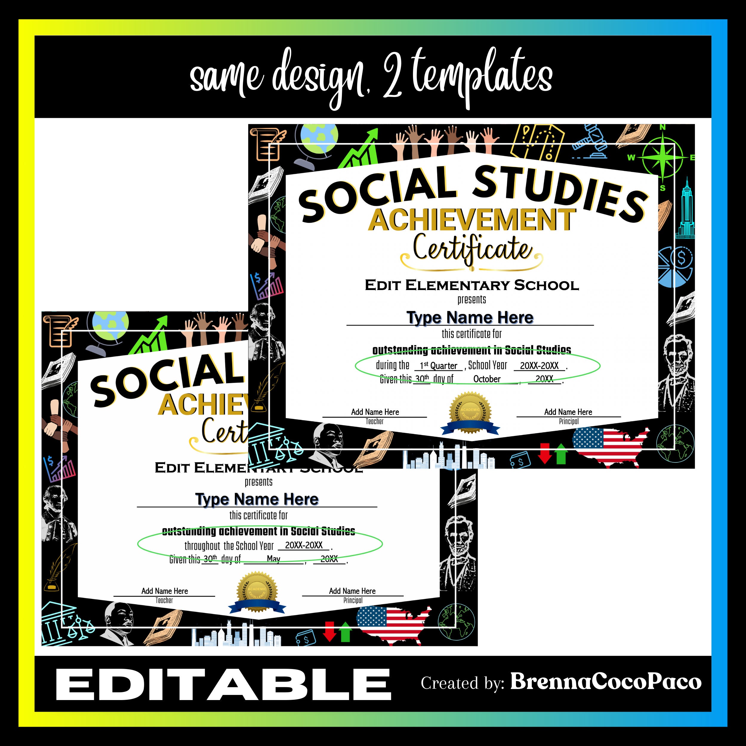 New Editable Social Studies Achievement Certificate | Math Certificate ...
