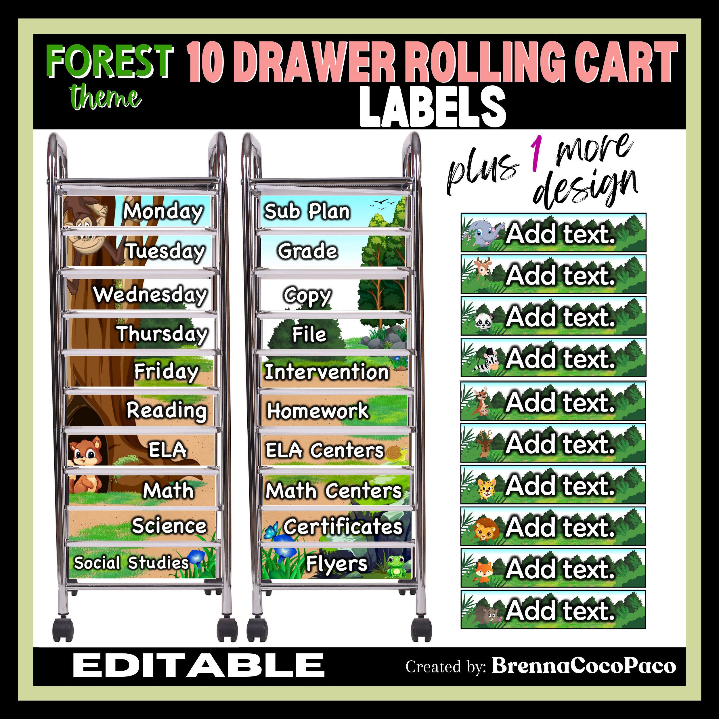 New Forest Themed 10 Drawer Cart Labels | Print-ready and Editable ...