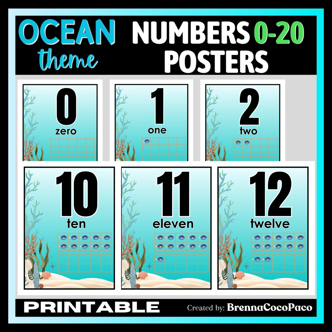 New Ocean Themed 0-20 Number Posters With Number Words and Tens Frames ...