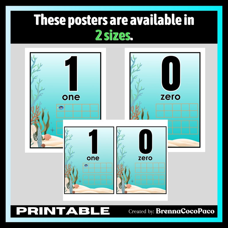 New Ocean Themed 0-20 Number Posters With Number Words and Tens Frames ...