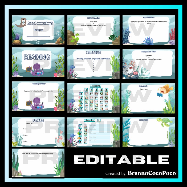 New Ocean Themed Reading ELA Lesson Slide Templates | Reading Class ...