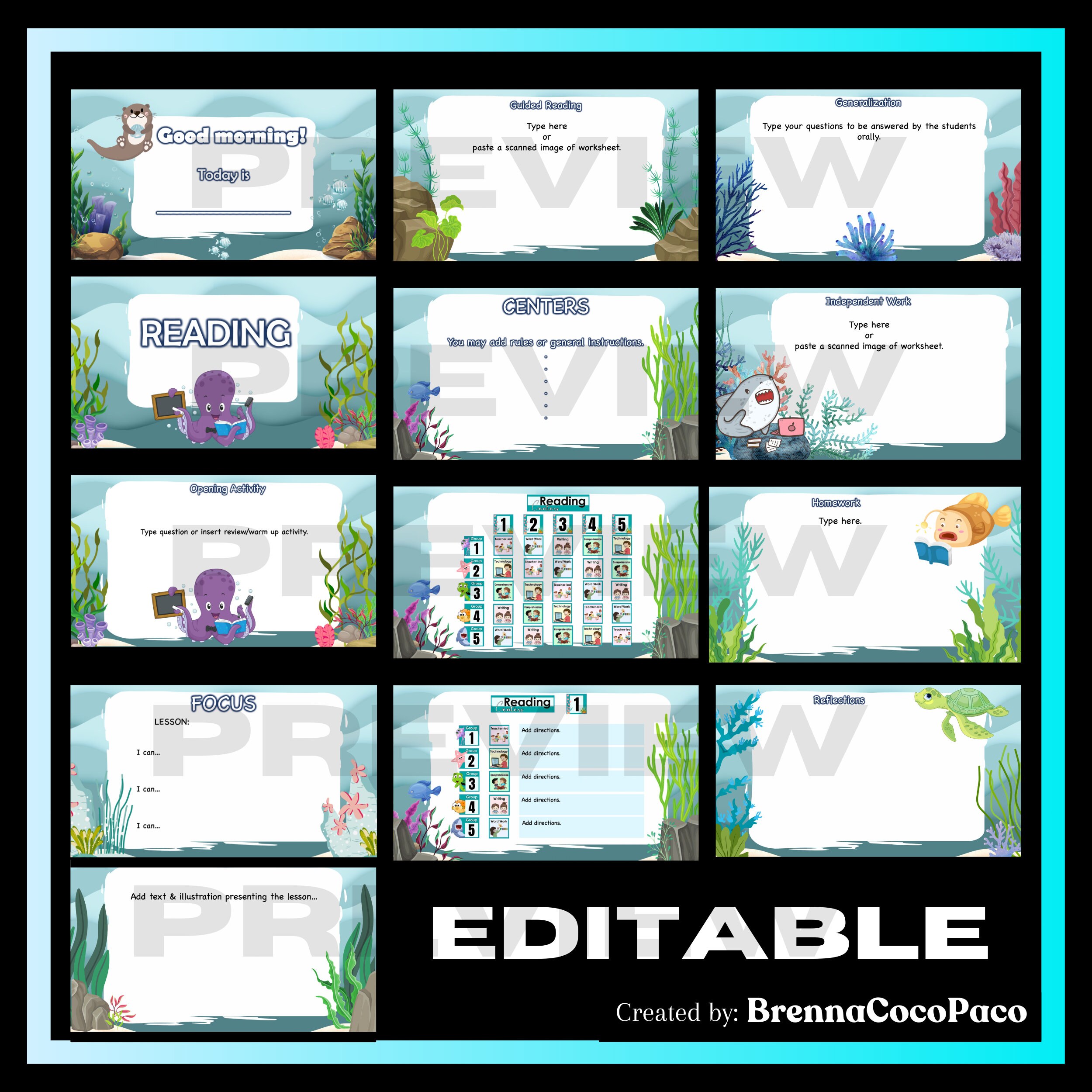 New Ocean Themed Reading ELA Lesson Slide Templates | Reading Class ...