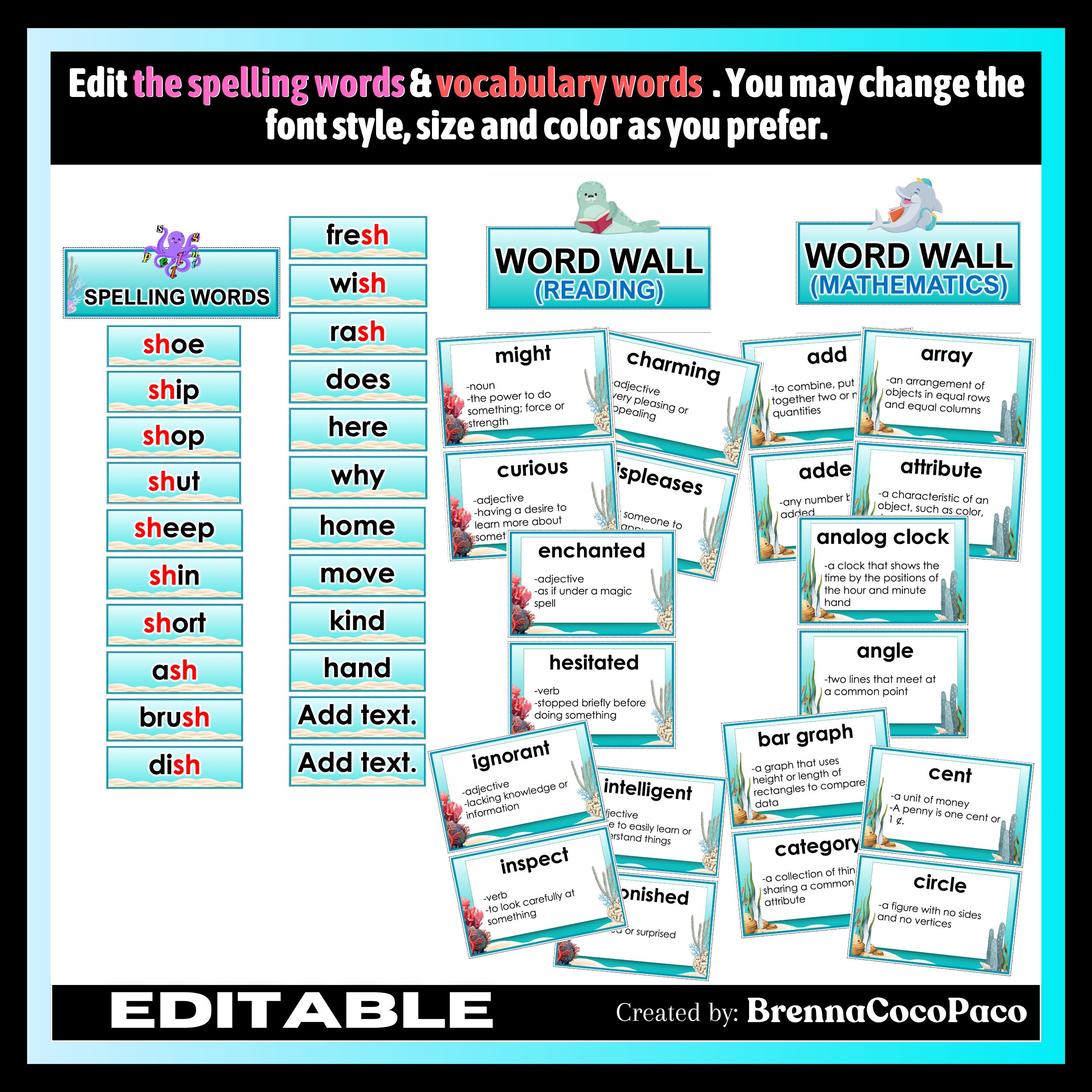 Ocean Themed Focus Wall TEMPLATES: CCSS, I Can Statement, Spelling ...