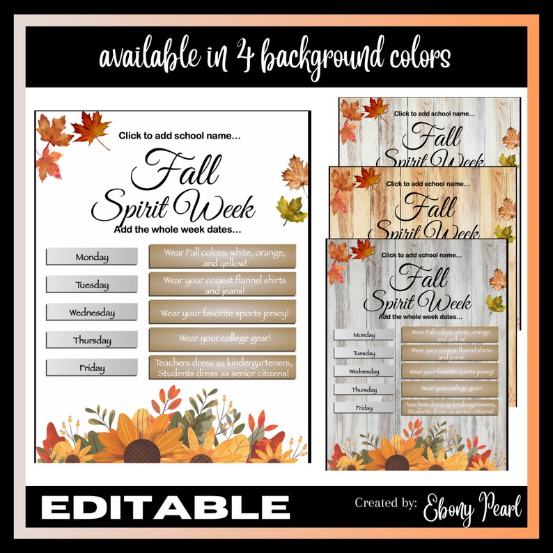 New! Fall Spirit Week Flyer | School Wide Spirit Week Flyer #2 - Etsy