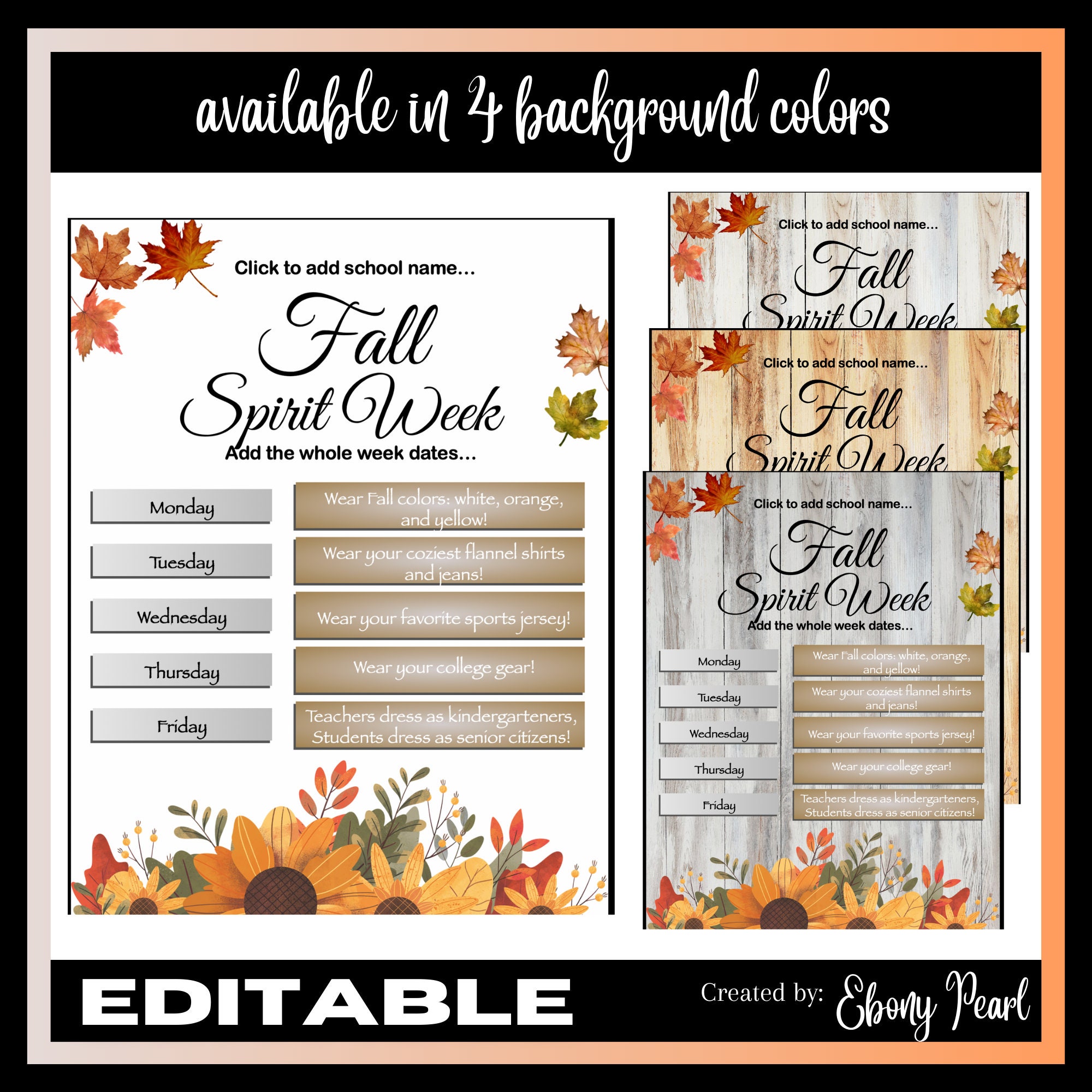 New! Fall Spirit Week Flyer | School Wide Spirit Week Flyer #2 - Etsy