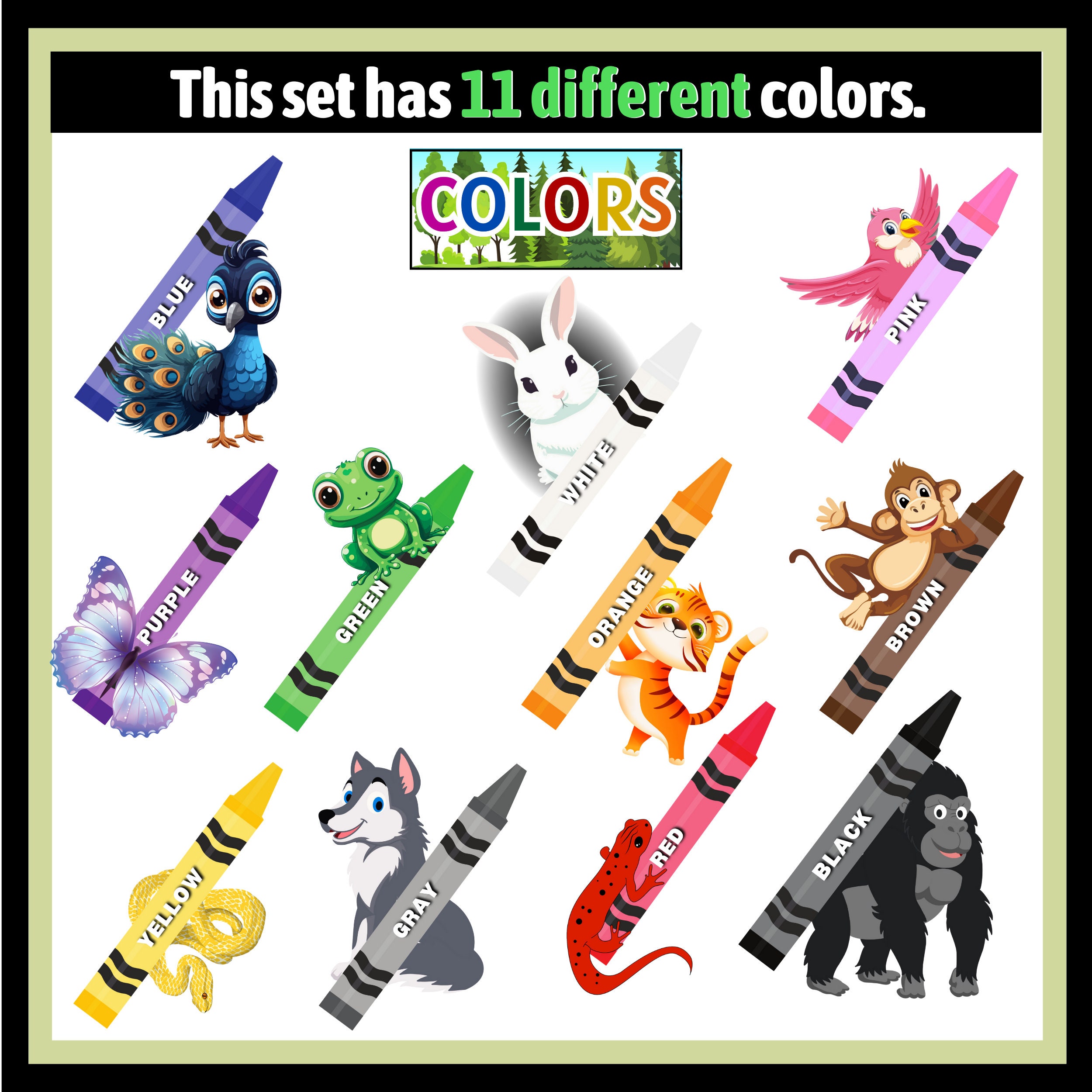 New! Forest Themed Color Posters | Crayons and Forest Animals | Jungle ...