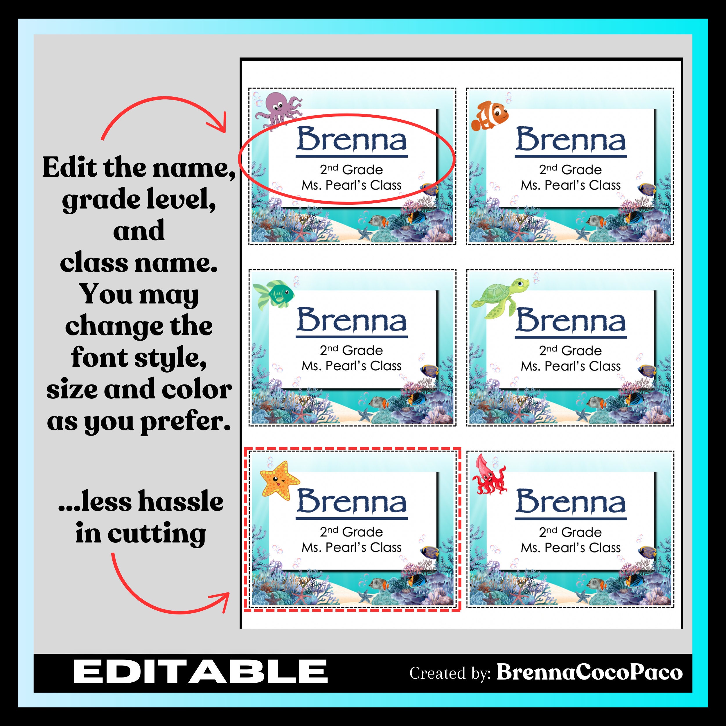 NEW Editable Ocean Themed Student Name Tags - Under the Sea 2.25" X 3.5 ...