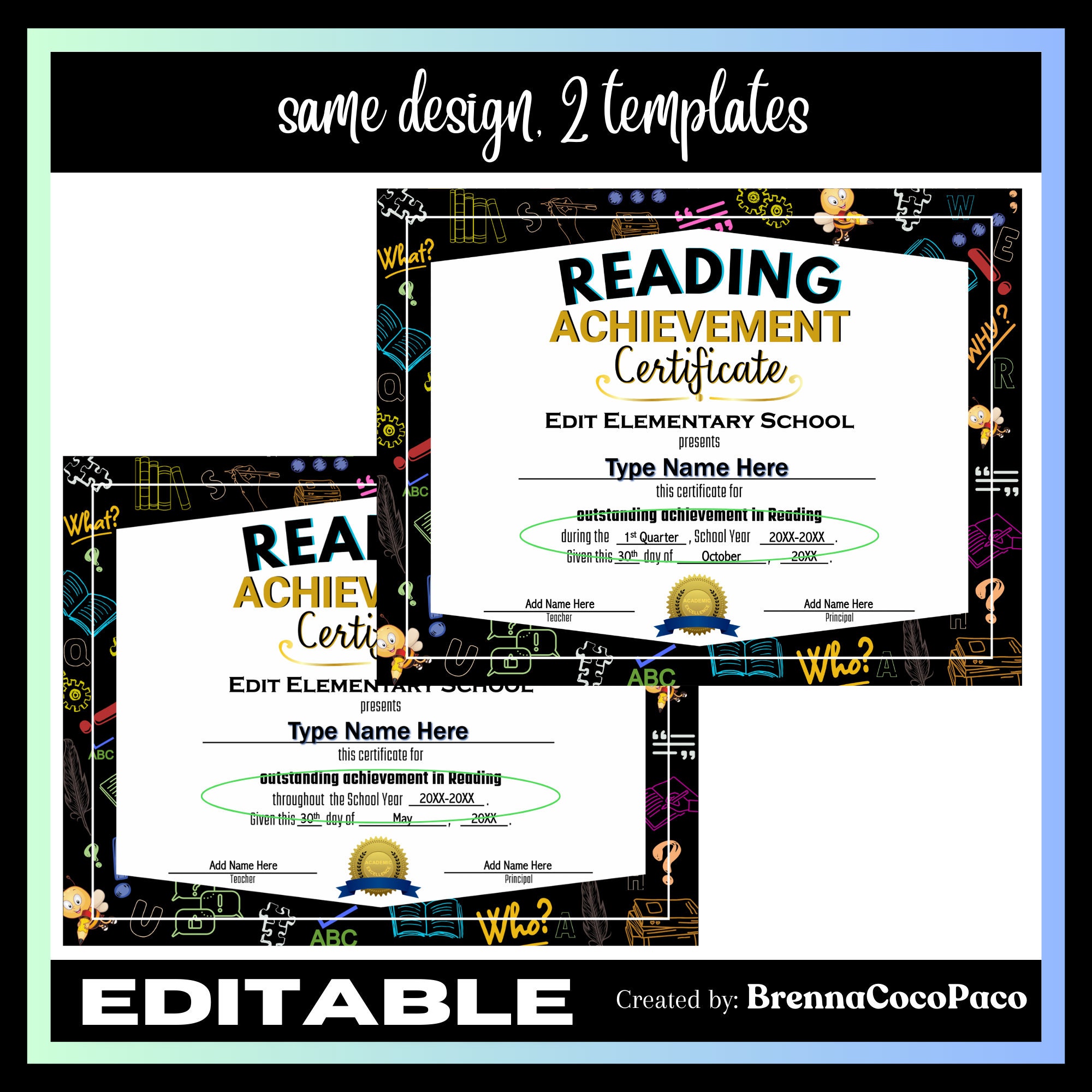 New Editable Reading Achievement Certificate | Quarter, Semester ...