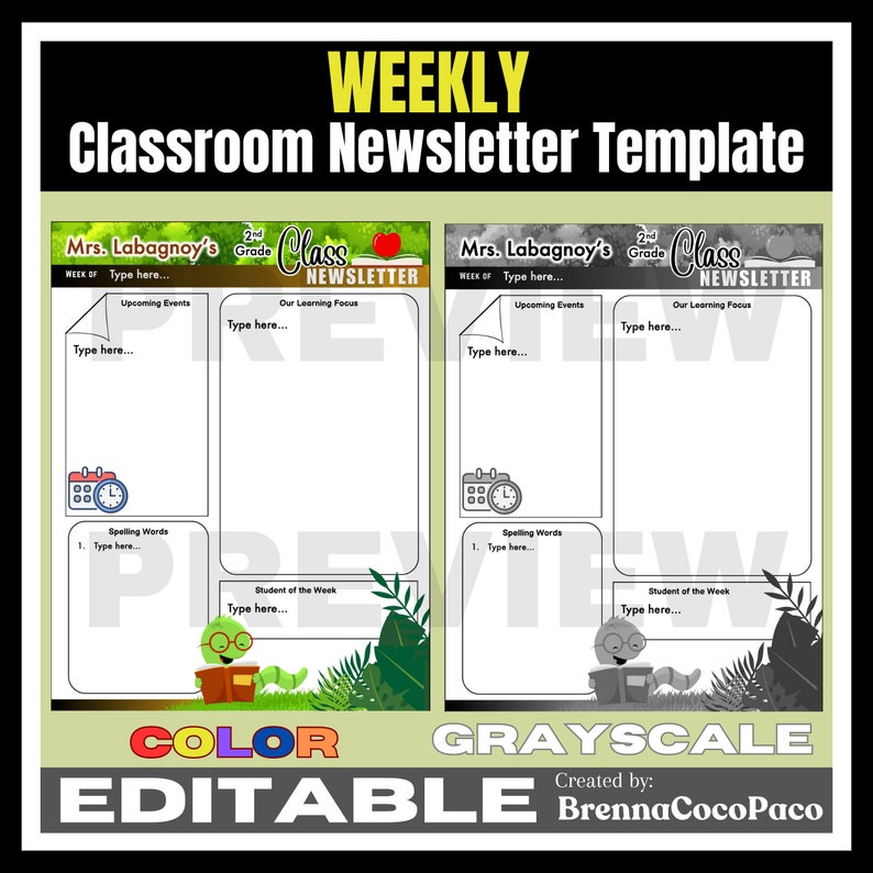 Forest Theme Class Newsletter Template W/ Spelling Words & Student of ...