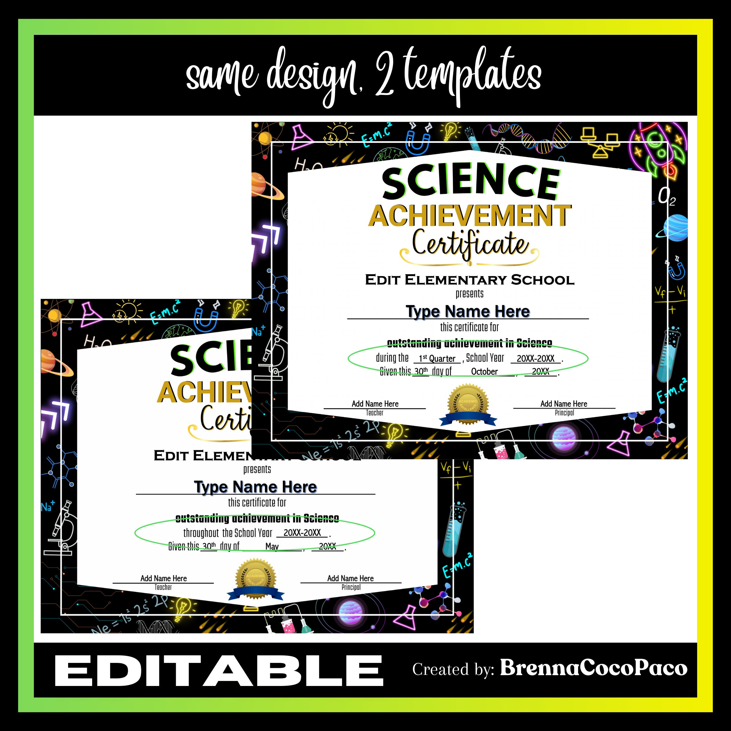 New Editable Science Achievement Certificate | Math Certificate ...