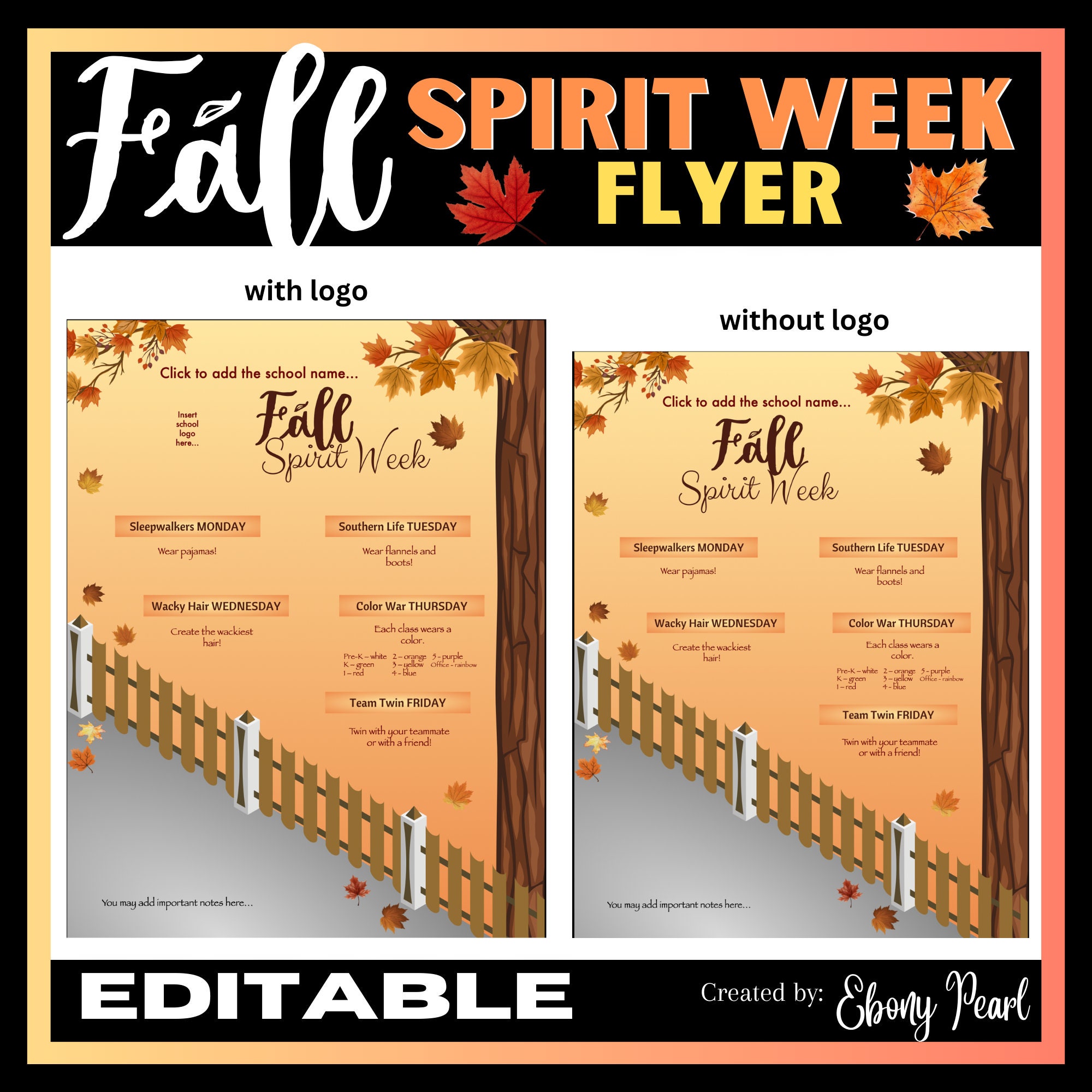 New! Fall Spirit Week Flyer | School Wide Spirit Week Flyer #1 - Etsy