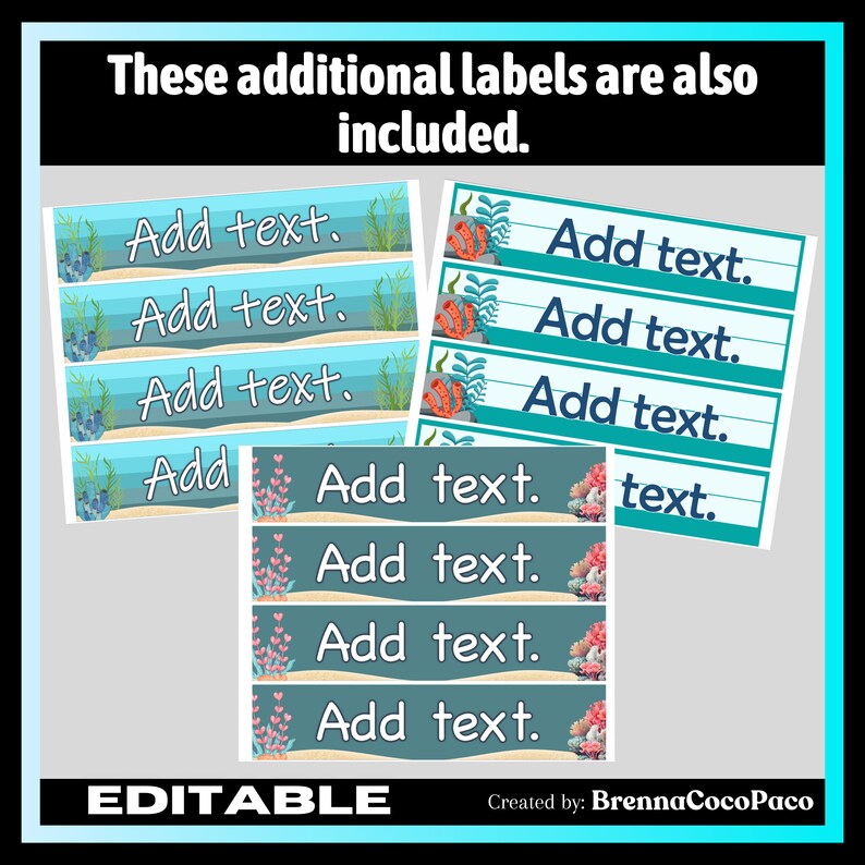 New Ocean Themed 10 Drawer Cart Labels | Print-ready and Editable ...