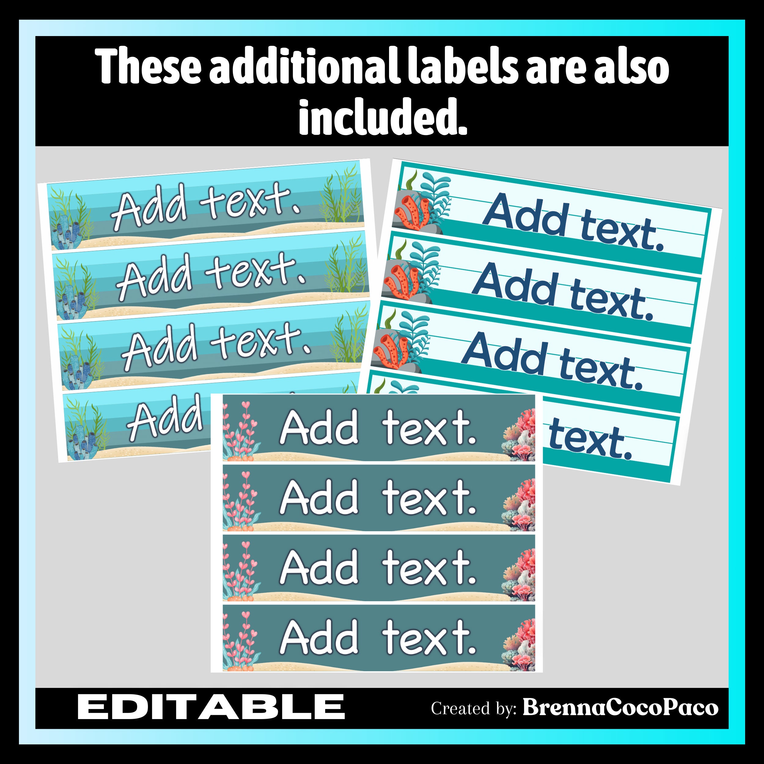 New Ocean Themed 10 Drawer Cart Labels | Print-ready and Editable ...