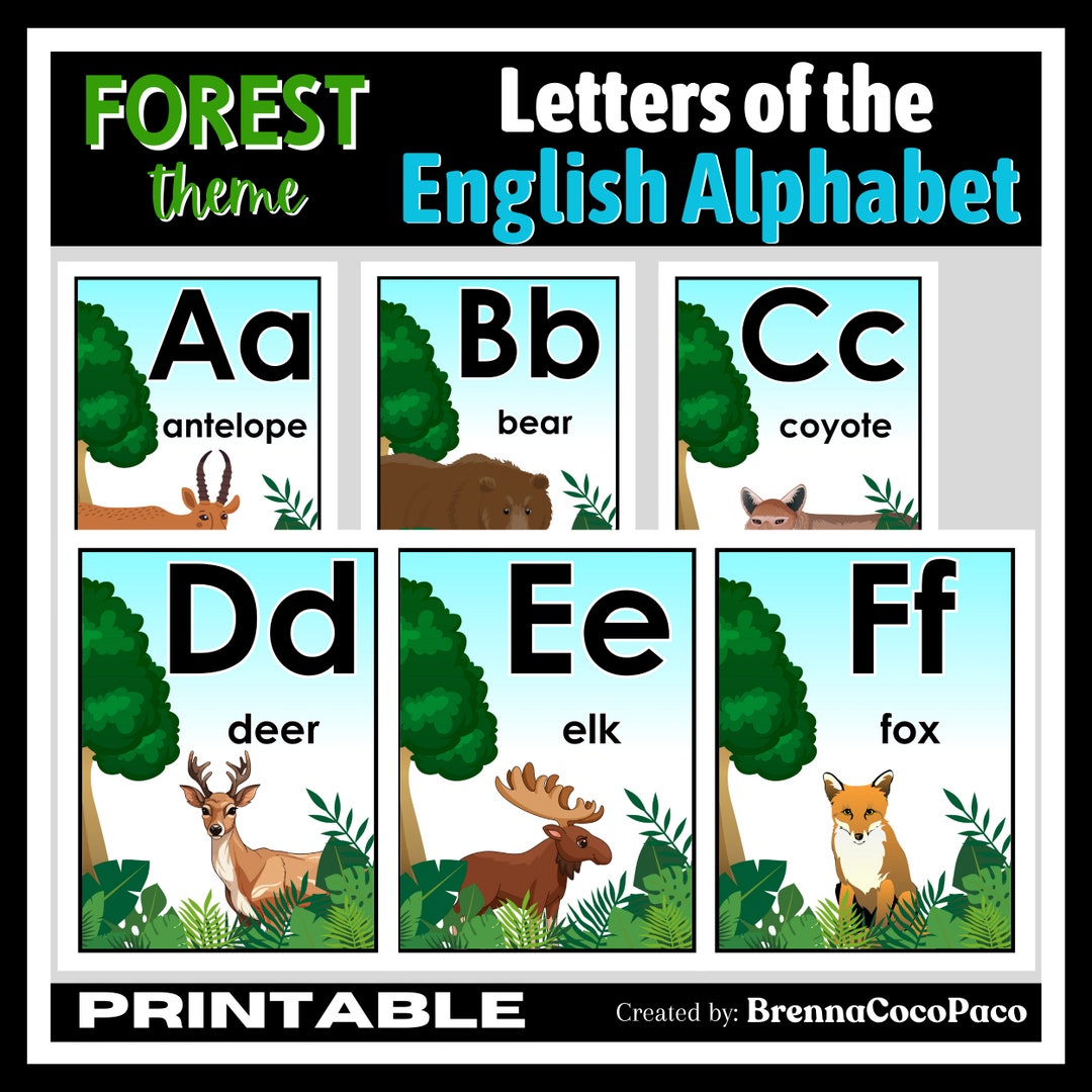 New! Jungle or Forest Themed Letters of the Alphabet With Forest Animal ...