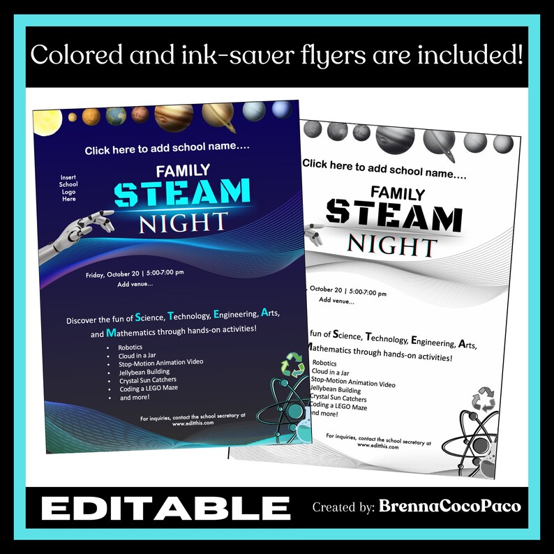 New Editable Family STEAM Night Flyer Template #1| Unique School Flyers ...