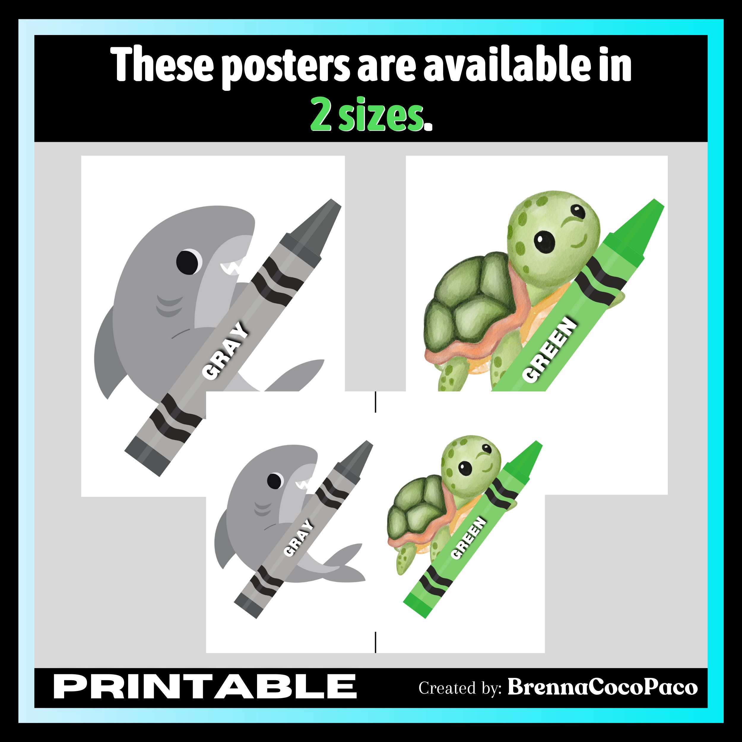 New! Ocean Themed Color Posters | Crayons and Ocean Animals | Under the ...