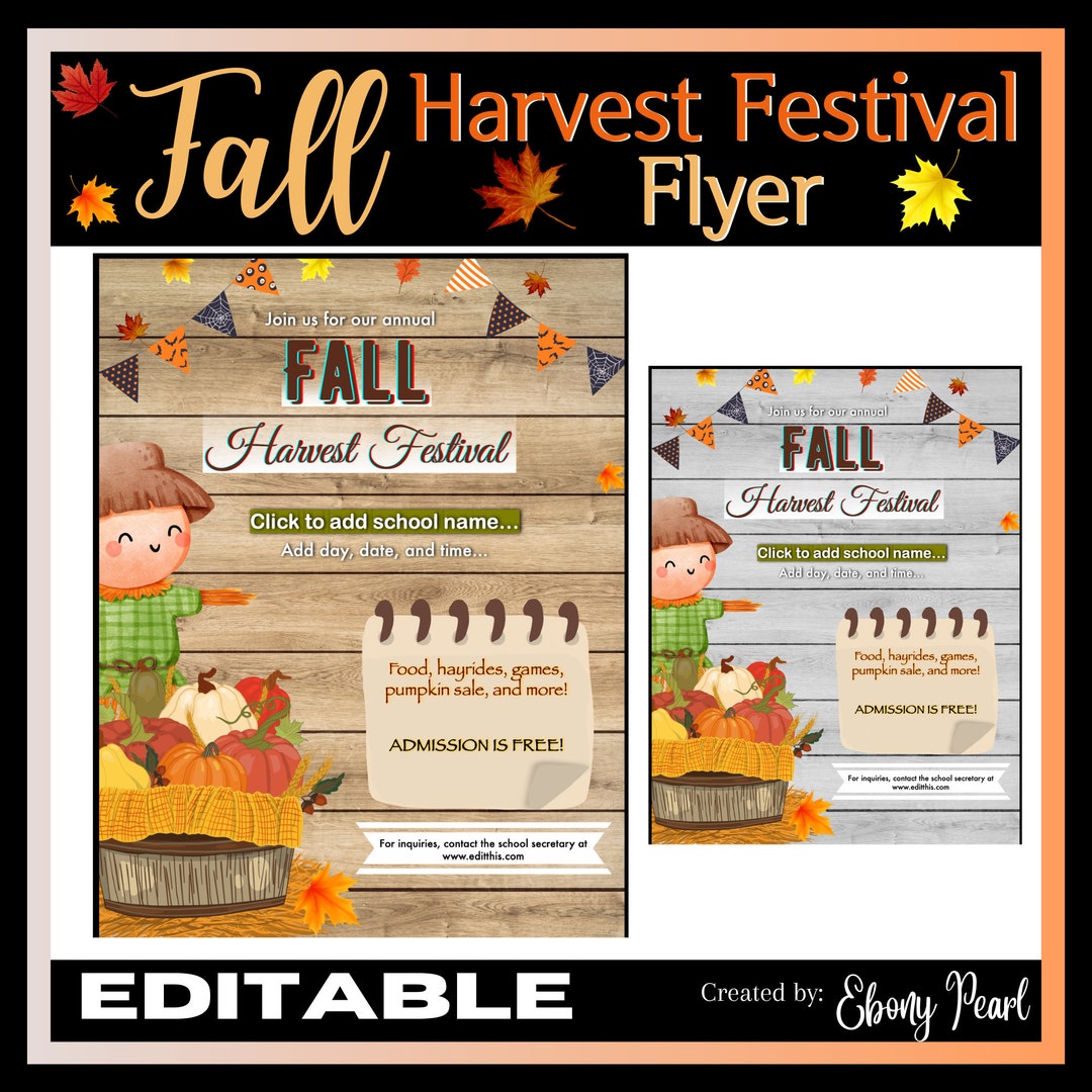 New! Editable Fall Harvest Festival Flyer Template #1 | Unique School ...