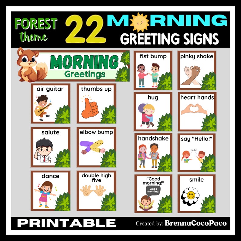 New! Forest Theme Morning Greeting Choices | Door Greetings | Greeting ...