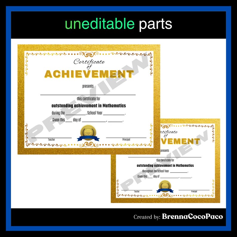 New Editable Mathematics Achievement Certificate | Math Certificate ...