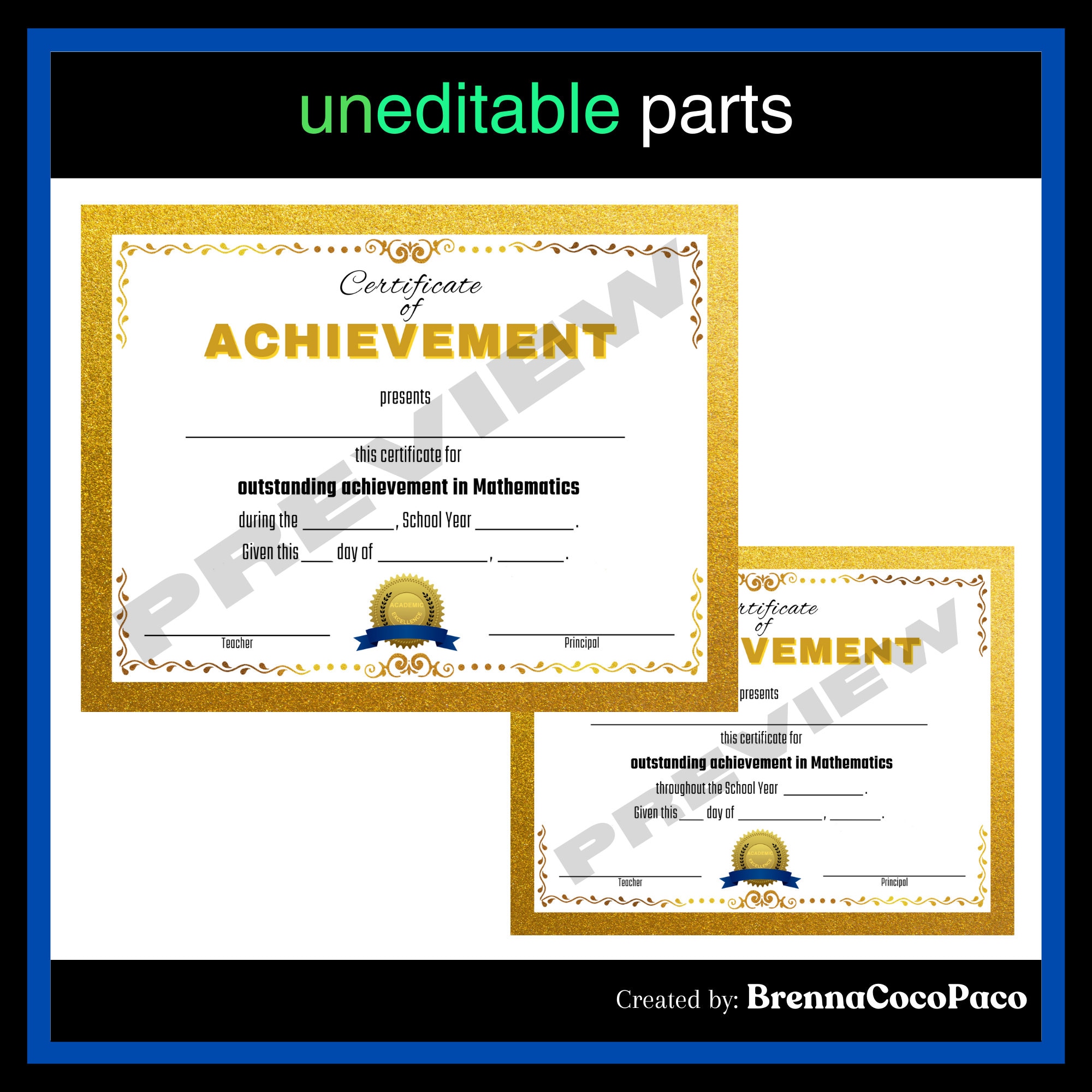 New Editable Mathematics Achievement Certificate | Math Certificate ...
