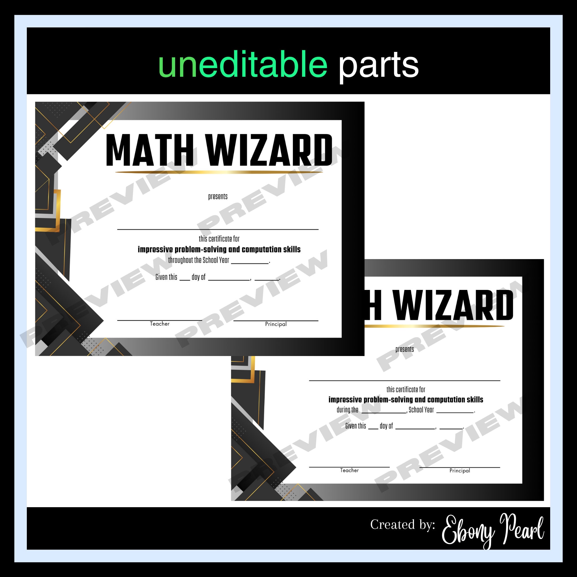 New! Editable Math Wizard Certificate for Each Quarter, Semester ...