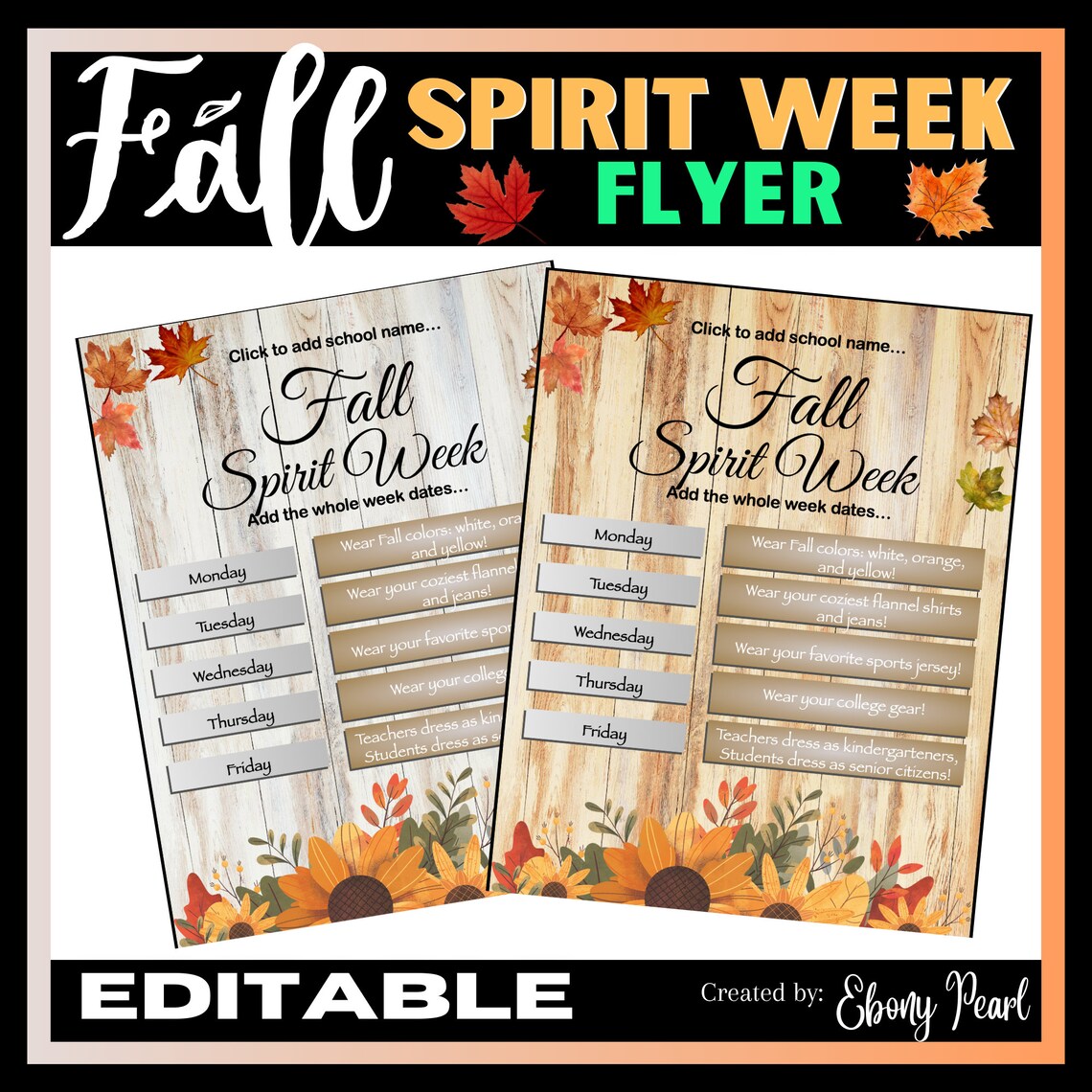 New! Fall Spirit Week Flyer | School Wide Spirit Week Flyer #2 - Etsy