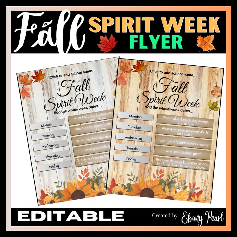 New Fall Spirit Week Flyer School Wide Spirit Week Flyer 2 - Etsy